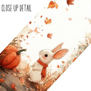 Fall Bunny and Pumpkin Bookmark, Cozy Scarf, Autumn Leaves, Whimsical ...