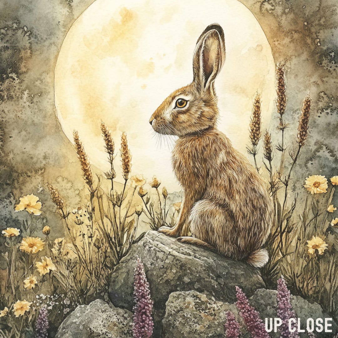 Golden Moon Hare - Ostara and Spring Equinox Art Print, Original Art - Etsy