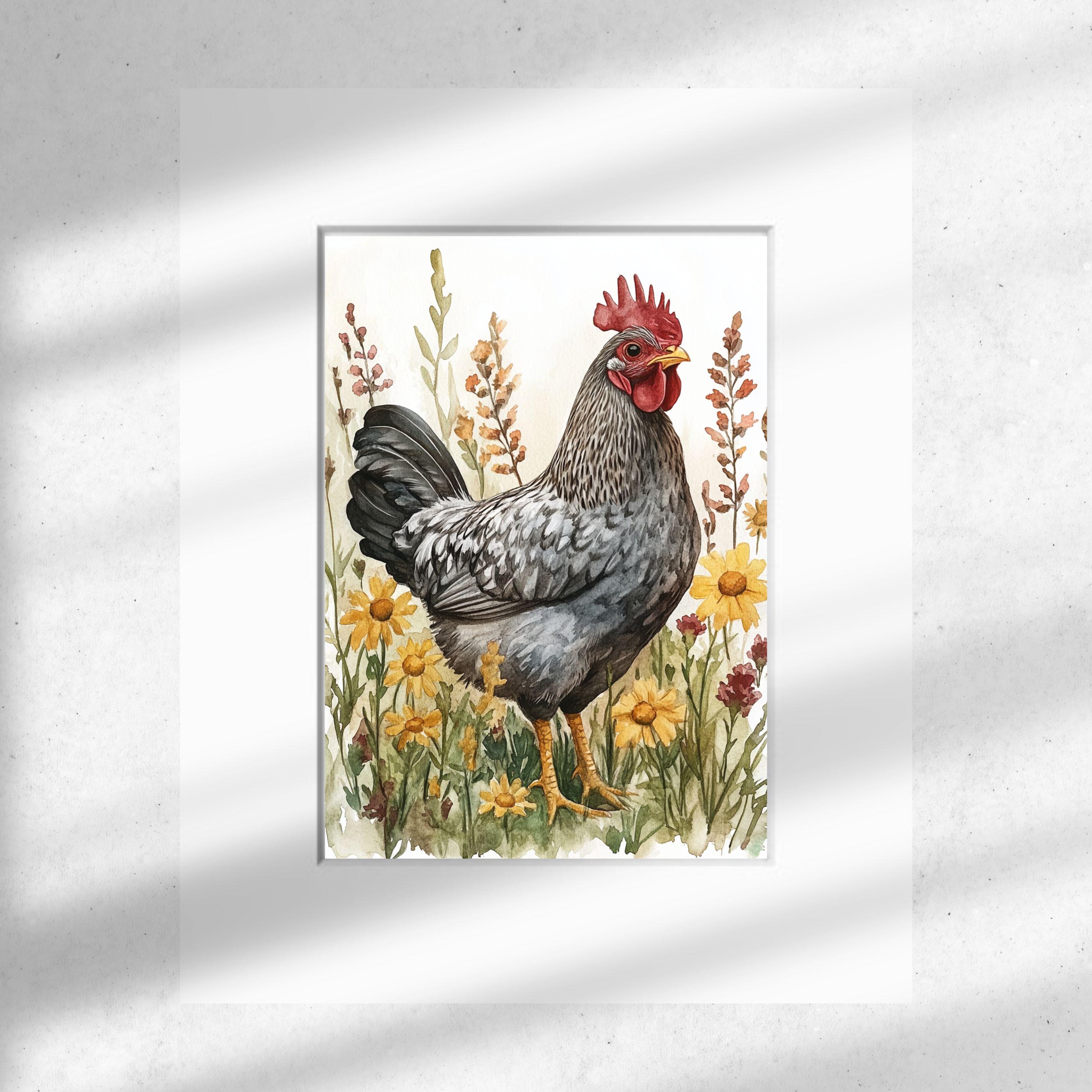 Rustic Farmyard Rooster Chicken Art Print, Watercolor Farm Animal ...