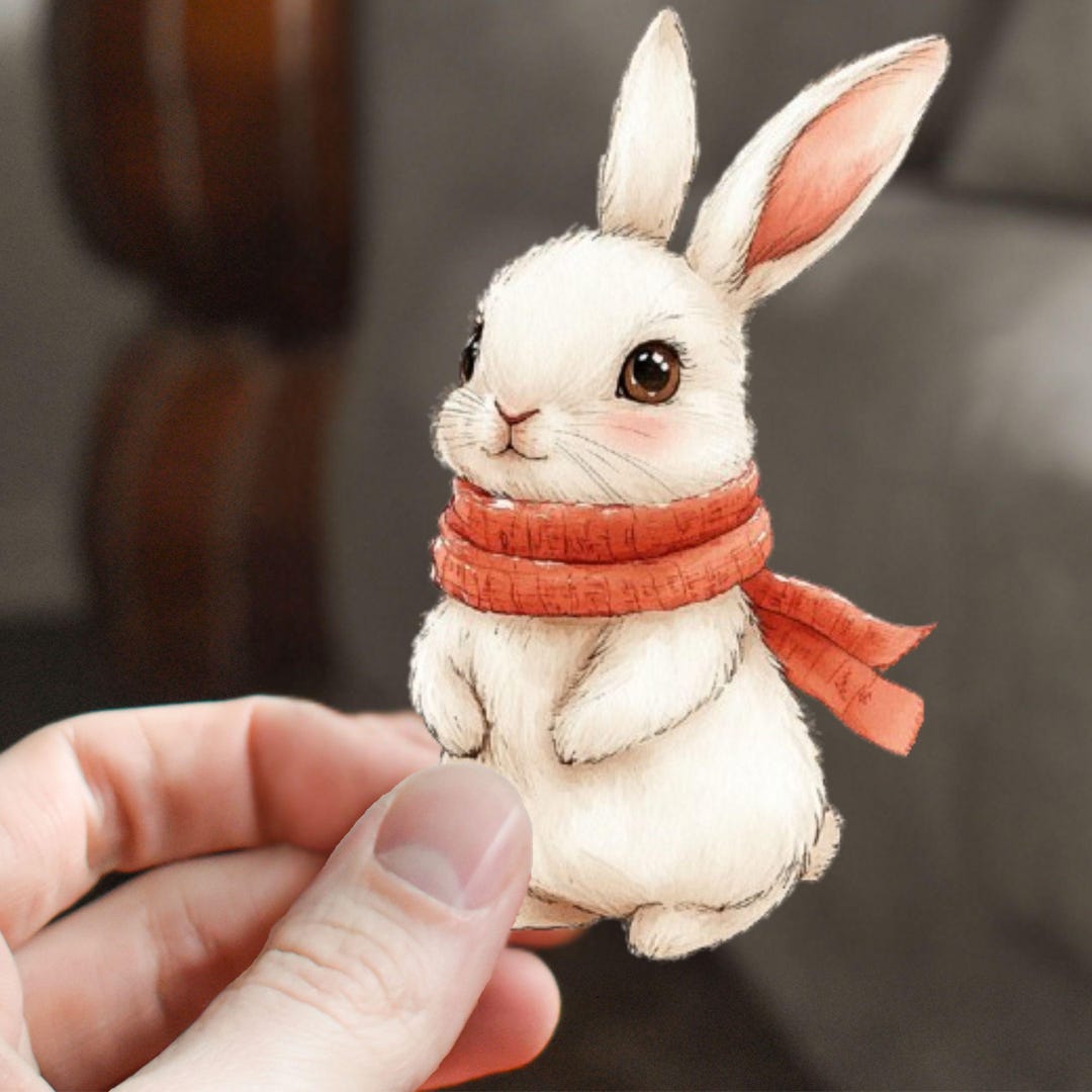 Fall Bunny Vinyl Sticker, Autumn Leaves & Pumpkin, Cozy Scarf Whimsical ...