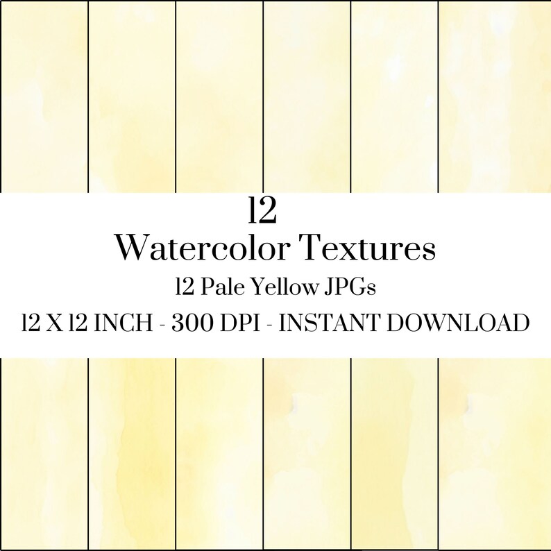 Watercolor Digital Paper Pack 12 Yellow Watercolour Texture Papers for ...