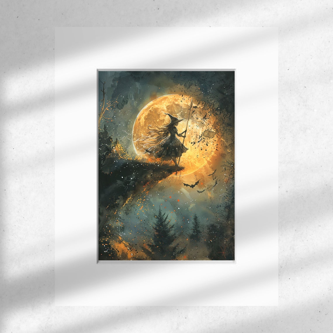 Witch's Midnight Flight Art Print, High Quality Art Print, Watercolor ...