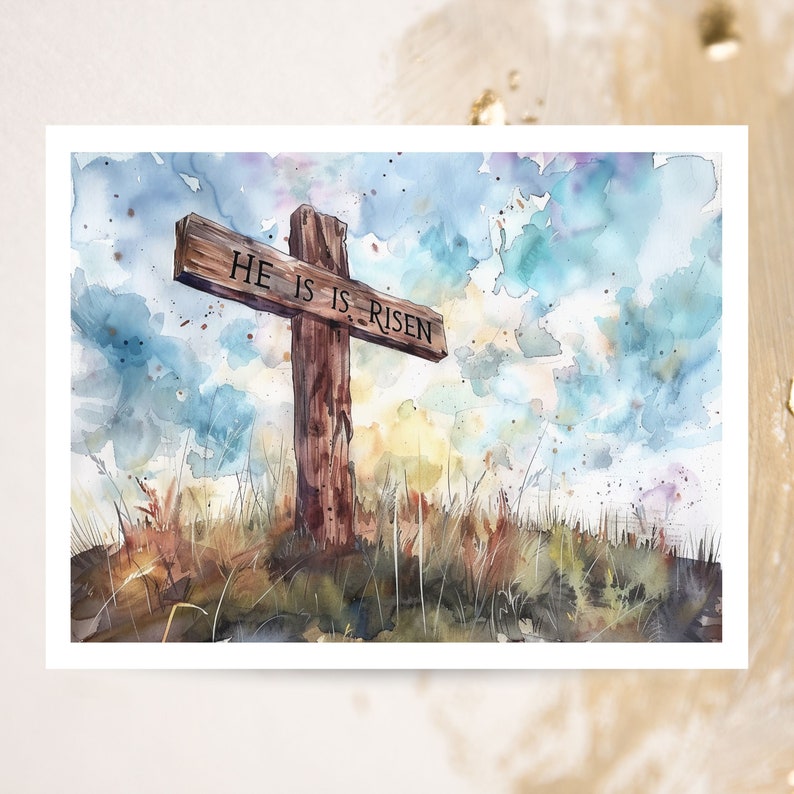 Christian He is Risen Greeting Cards 1st in Series, Watercolor Note ...