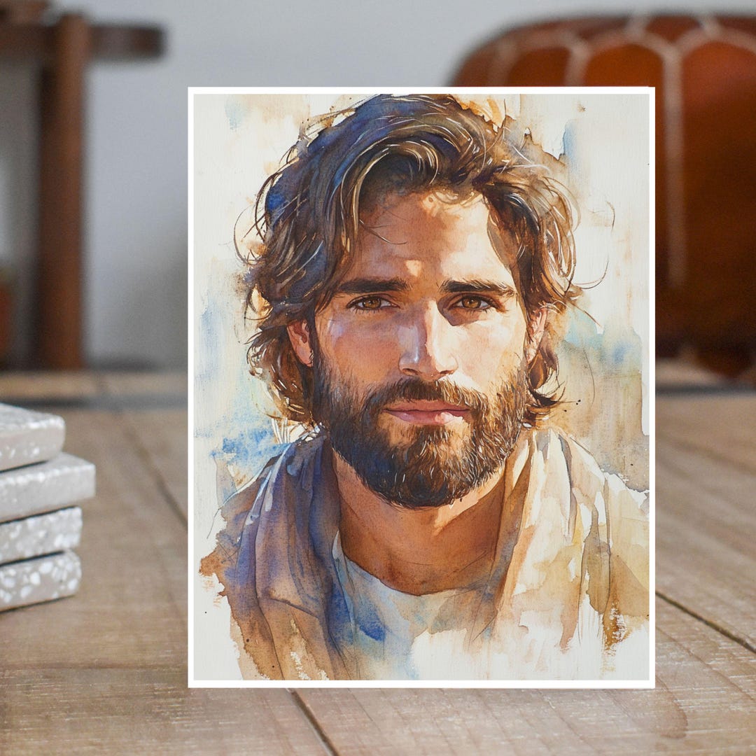 Jesus Christ Watercolor Portrait Religious Card, Spiritual Blessings ...
