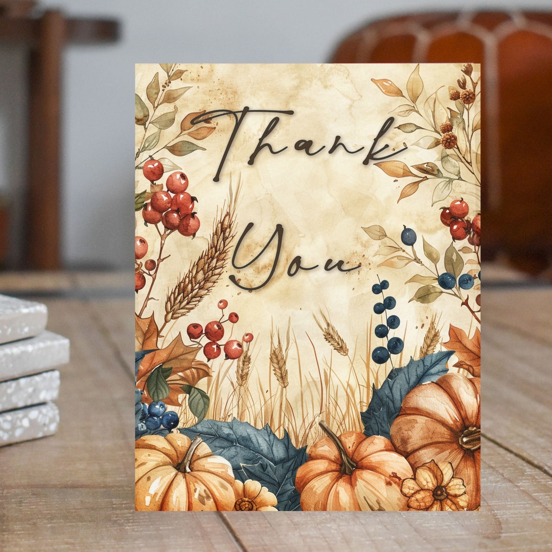 Harvest Thank You Card Set, Cursive Text, Fall Autumnal Cards, 10 Pack ...