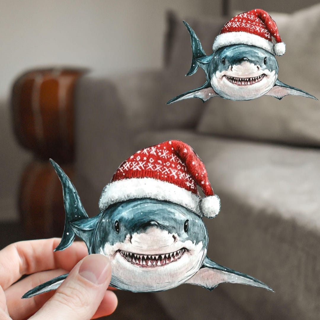 Santa Shark Vinyl Sticker, Christmas Planner Decal, Cute Holiday Shark ...