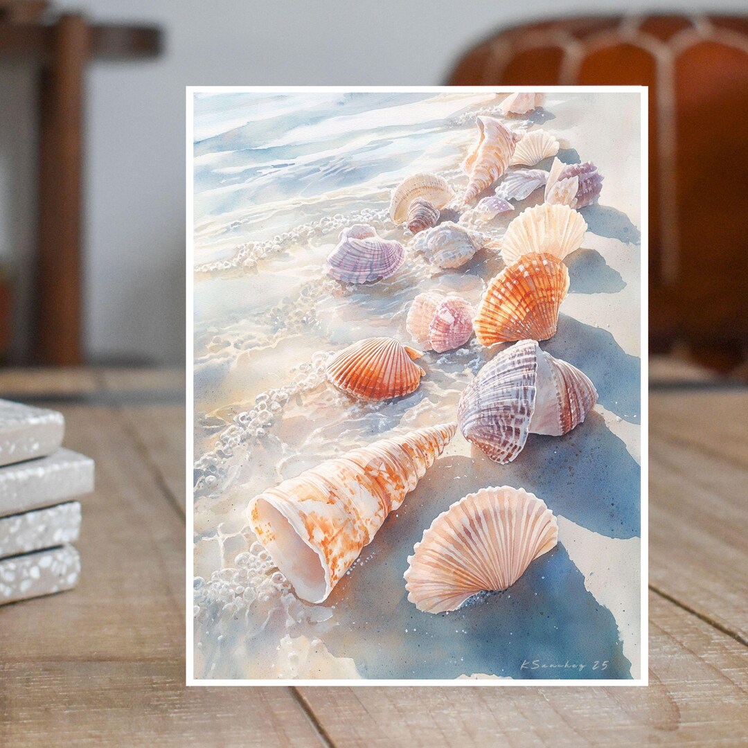Gifts of the Sea - Seashells on the Seashore Watercolor Handmade Note ...