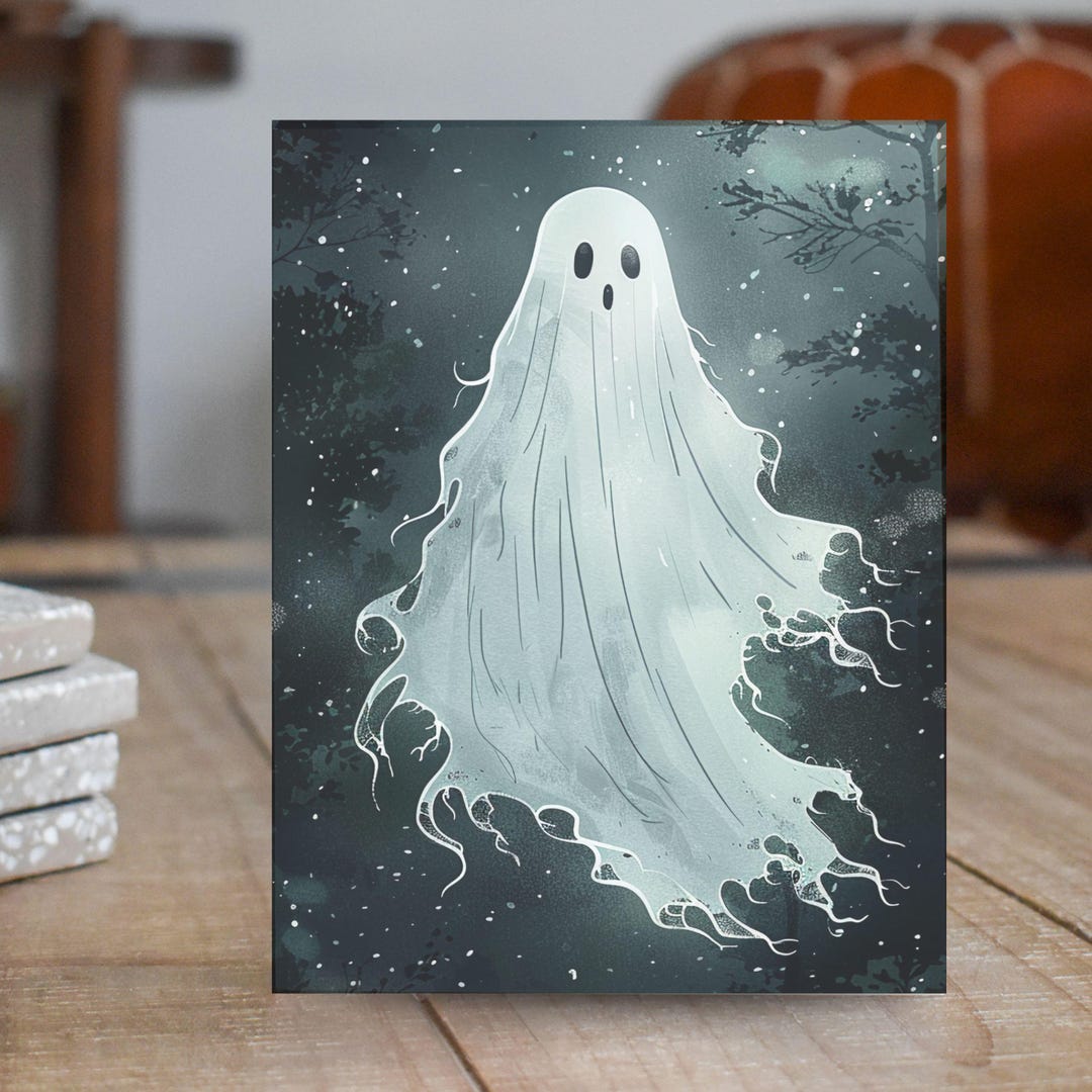 Ghost in the Forest Card, Spooky Halloween Card, Handmade Card, Note ...