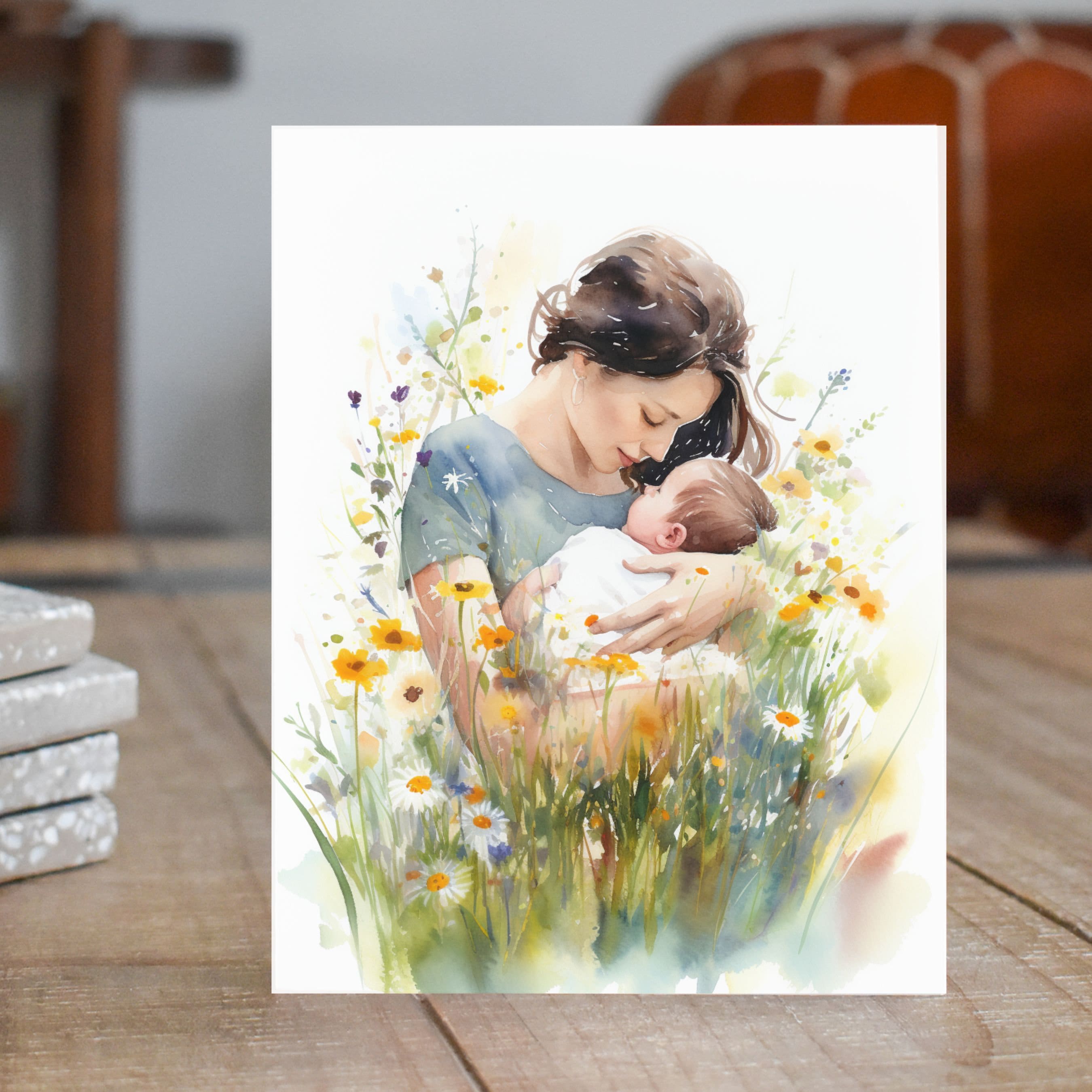 Newborn's Gentle Greeting Card, Watercolor Maternal Card, Unique ...