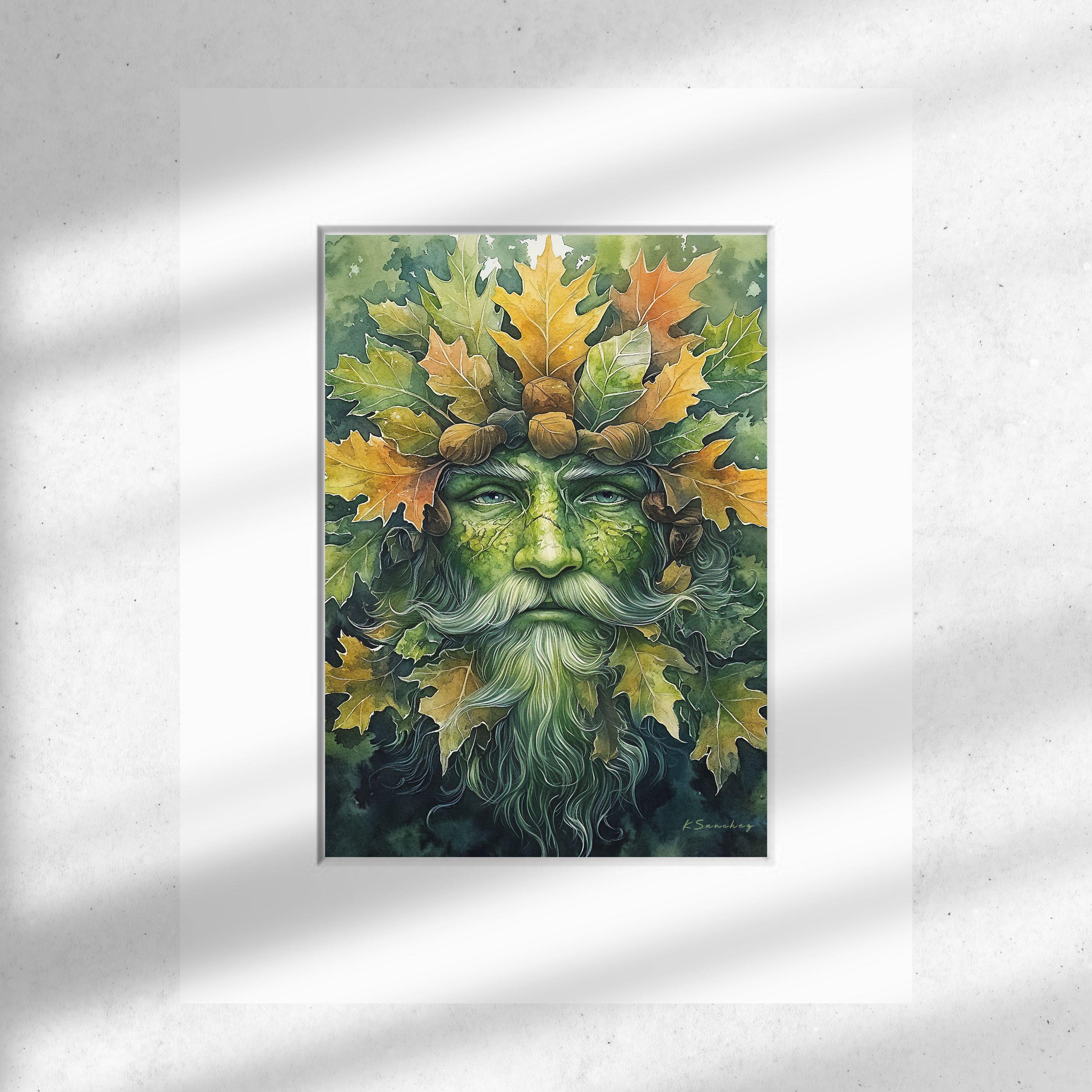 The Green Man, Ancient Nature Spirit, Sacred Folklore Art Watercolor ...
