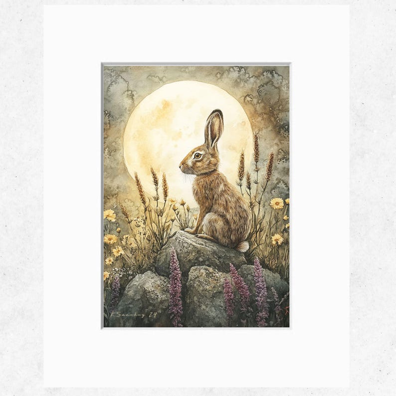 Golden Moon Hare - Ostara and Spring Equinox Art Print, Original Art - Etsy