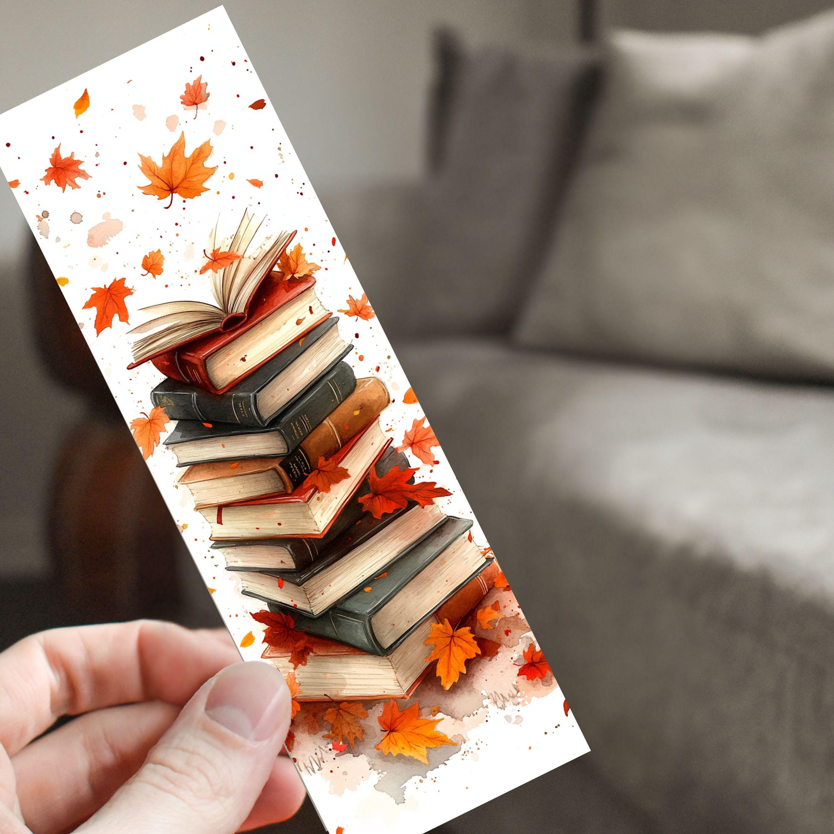 Autumn Books and Leaves Bookmark, Cozy Fall Reader Gift, Book Lover ...