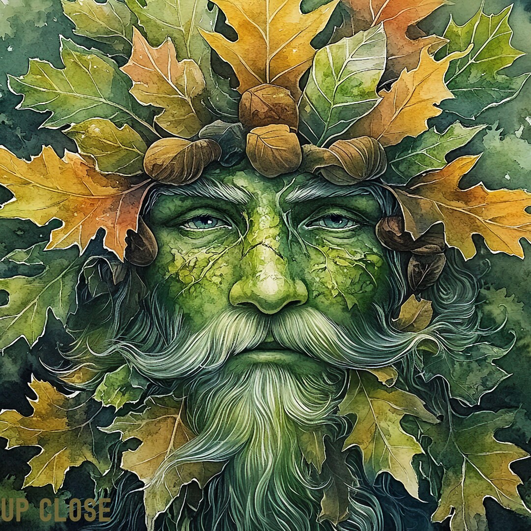 The Green Man, Ancient Nature Spirit, Sacred Folklore Art Watercolor ...