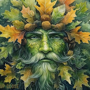 The Green Man, Ancient Nature Spirit, Sacred Folklore Art Watercolor ...
