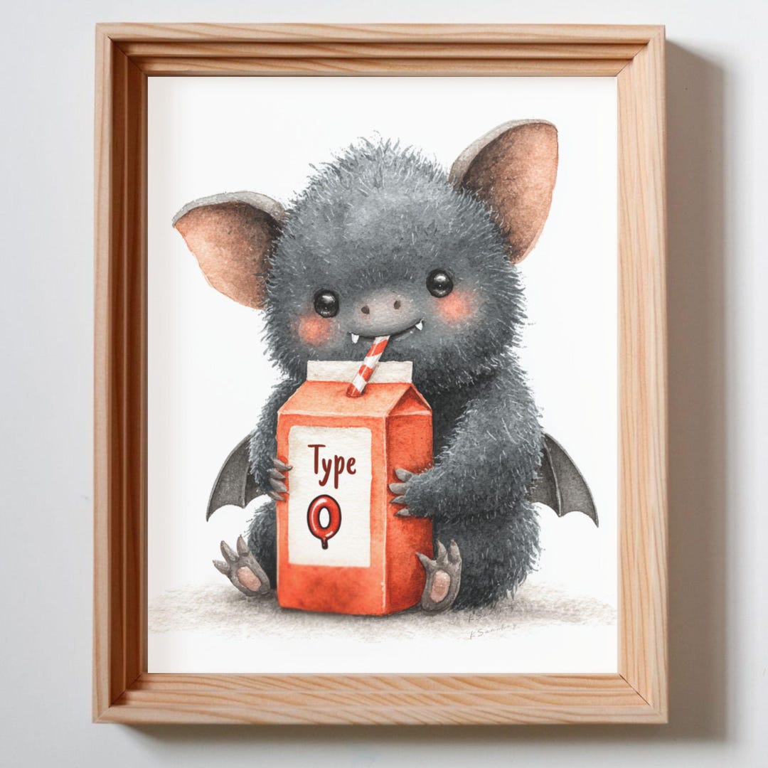 Adorable Bat With Juice Box, Cute Baby Bat Drinking, Cozy Animal Art ...