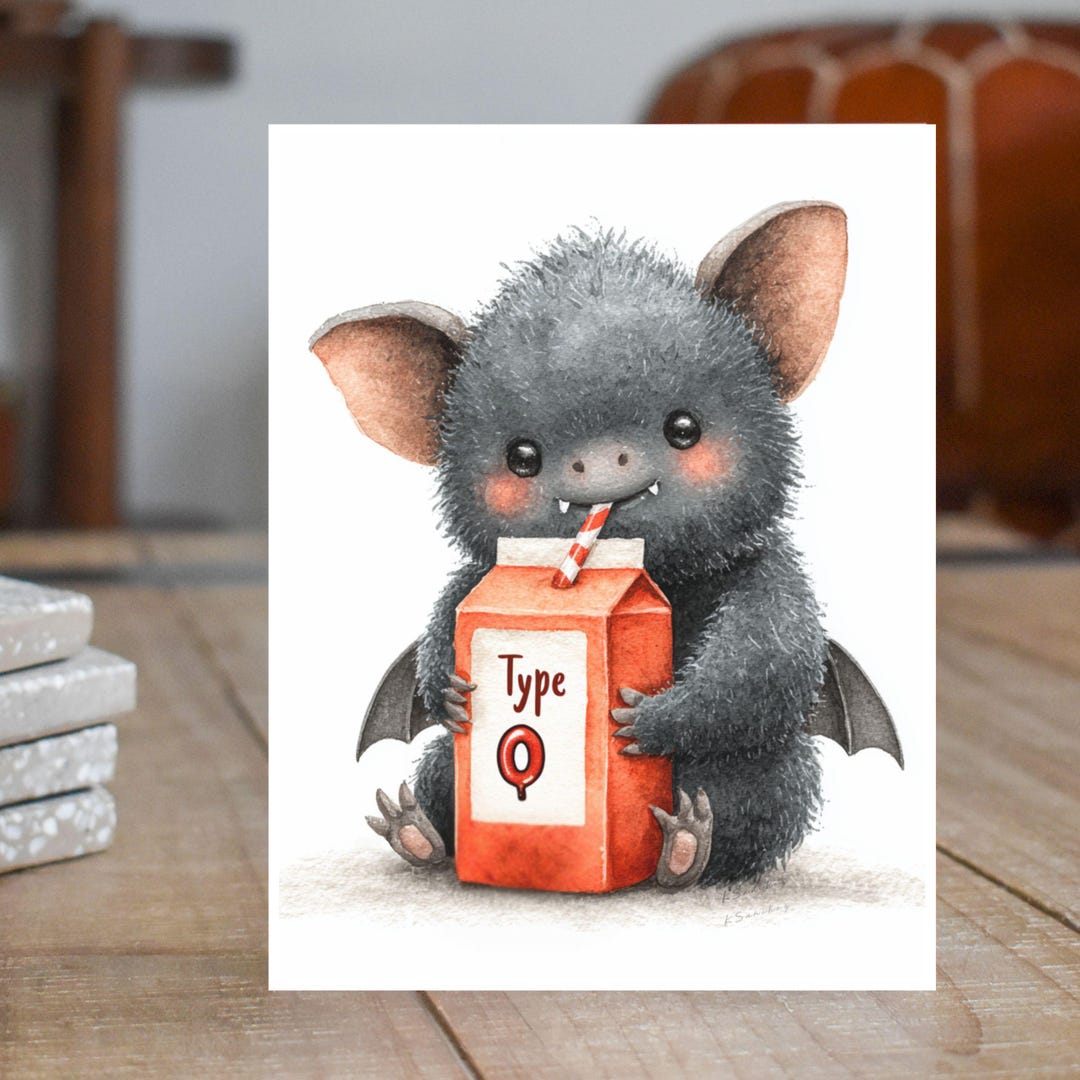 Adorable Bat With Juice Box, Cute Baby Bat Drinking, Cozy Animal Art ...