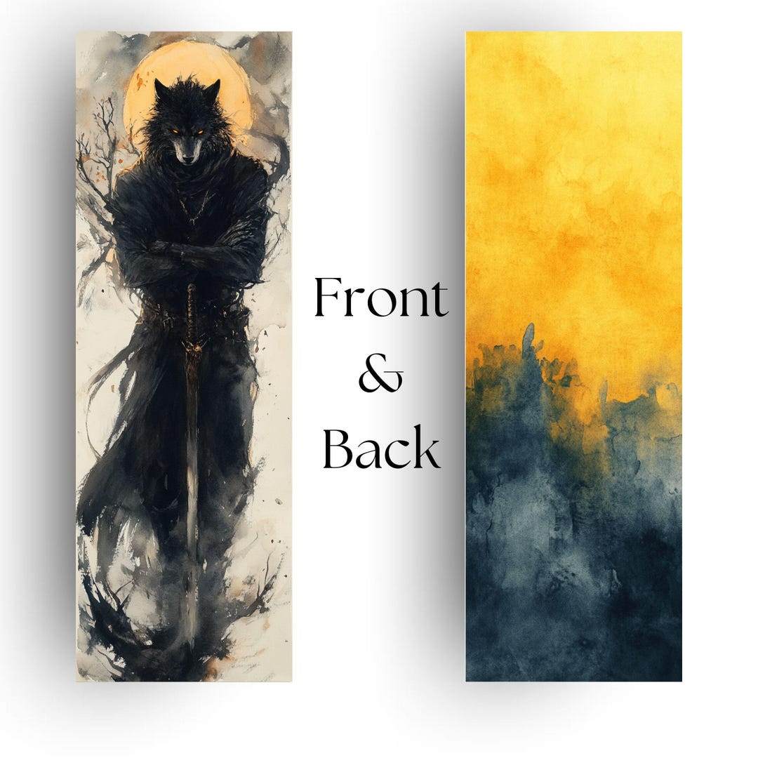 Shadow of the Full Moon Werewolf Warrior Bookmark, Watercolor Bookmark ...