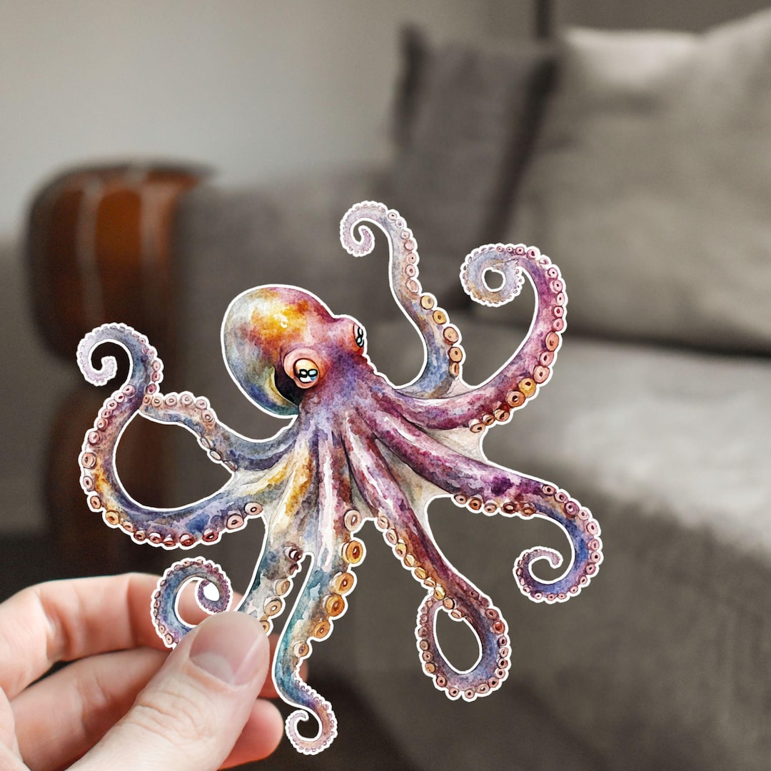 Colorful Octopus Vinyl Sticker, Watercolor Ocean Art, Marine Life Decor ...