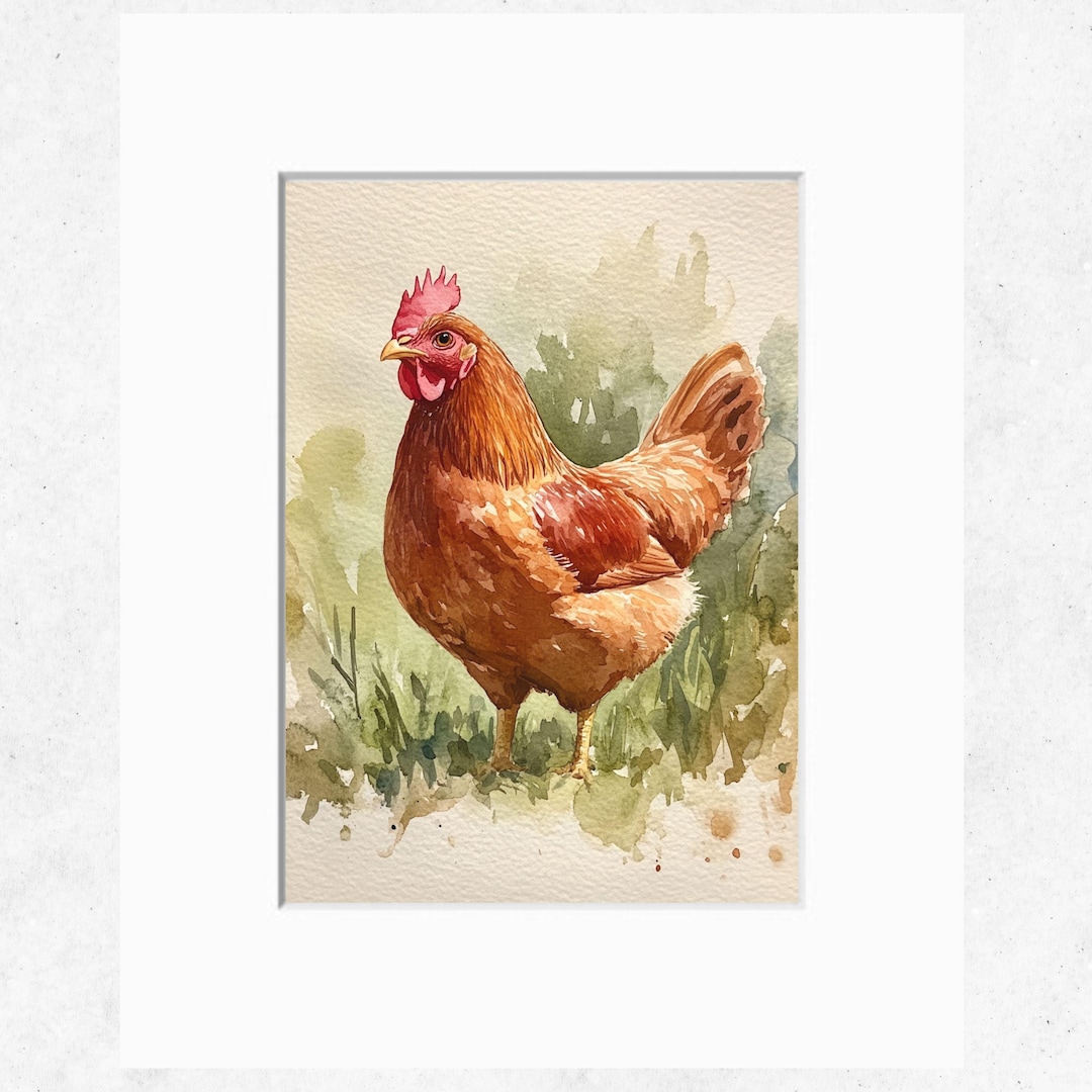 Rhode Island Red Chicken Art Print, Watercolor Farm Animal Decor ...