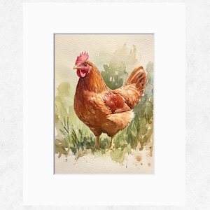 Rhode Island Red Chicken Art Print, Watercolor Farm Animal Decor ...
