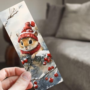 Christmas Dormouse Bookmark, Watercolor Winter Animal, Cute Mouse ...