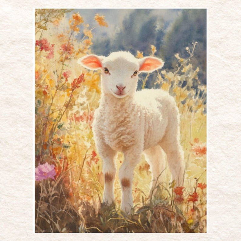 Spring Lamb Card, Easter Lamb, Passover Lamb, Sweet Pastel Lamb Card ...