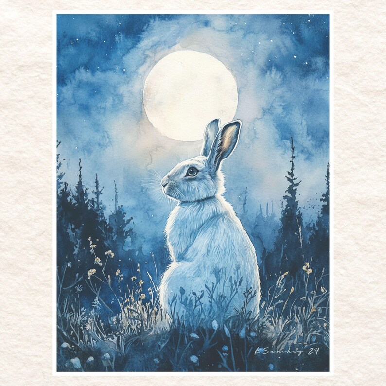 Moonlit Hare - Ostara Watercolor Greeting Card, Note Card Greeting ...