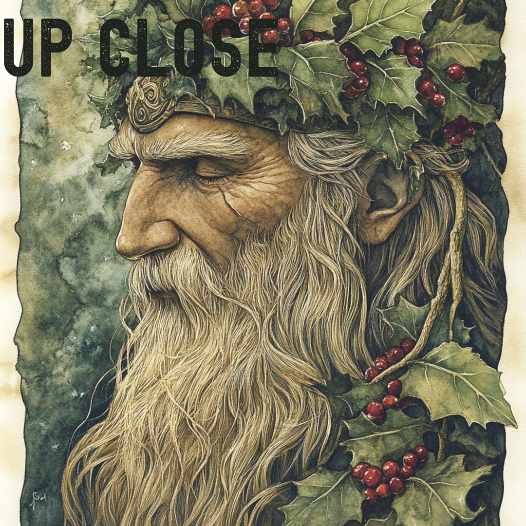 Pagan Yule Holly King Watercolor Art Print Winter Solstice Decor, Pagan ...