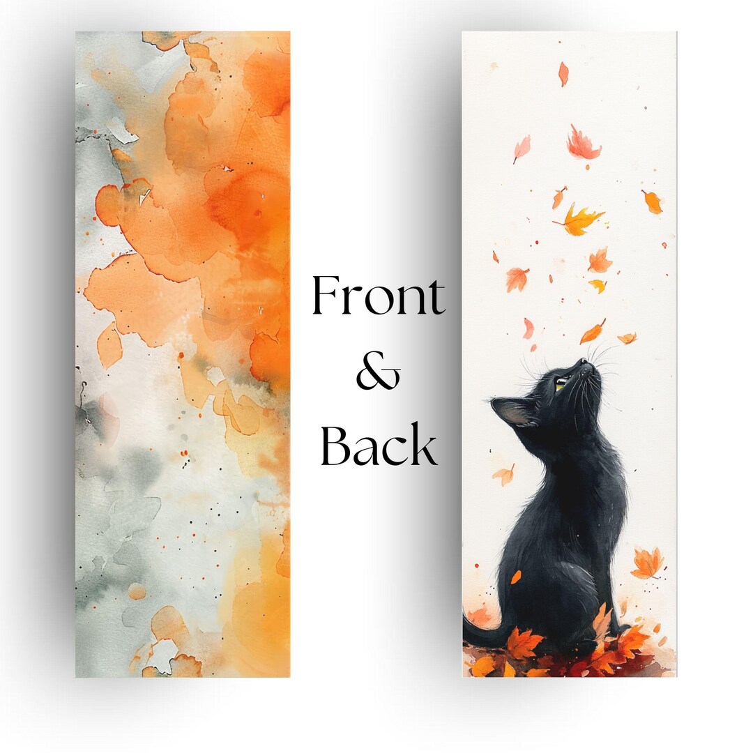Black Cat Fall Leaves Bookmark, Cat Lover's Autumn Book Accessory ...
