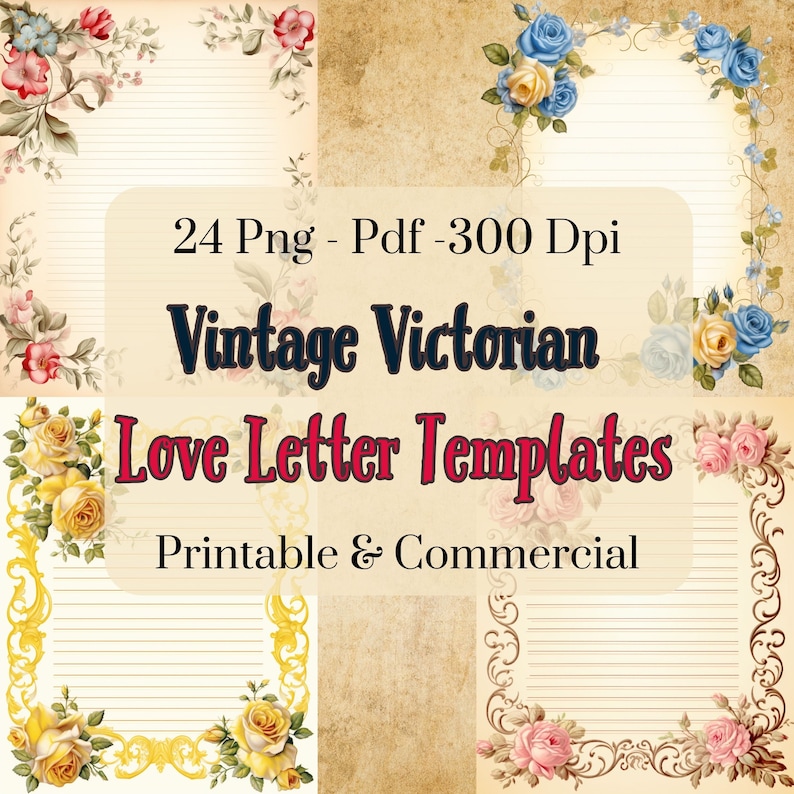 Vintage Victorian Love Letter Templates, Roses, Butterflies, Coquette ...