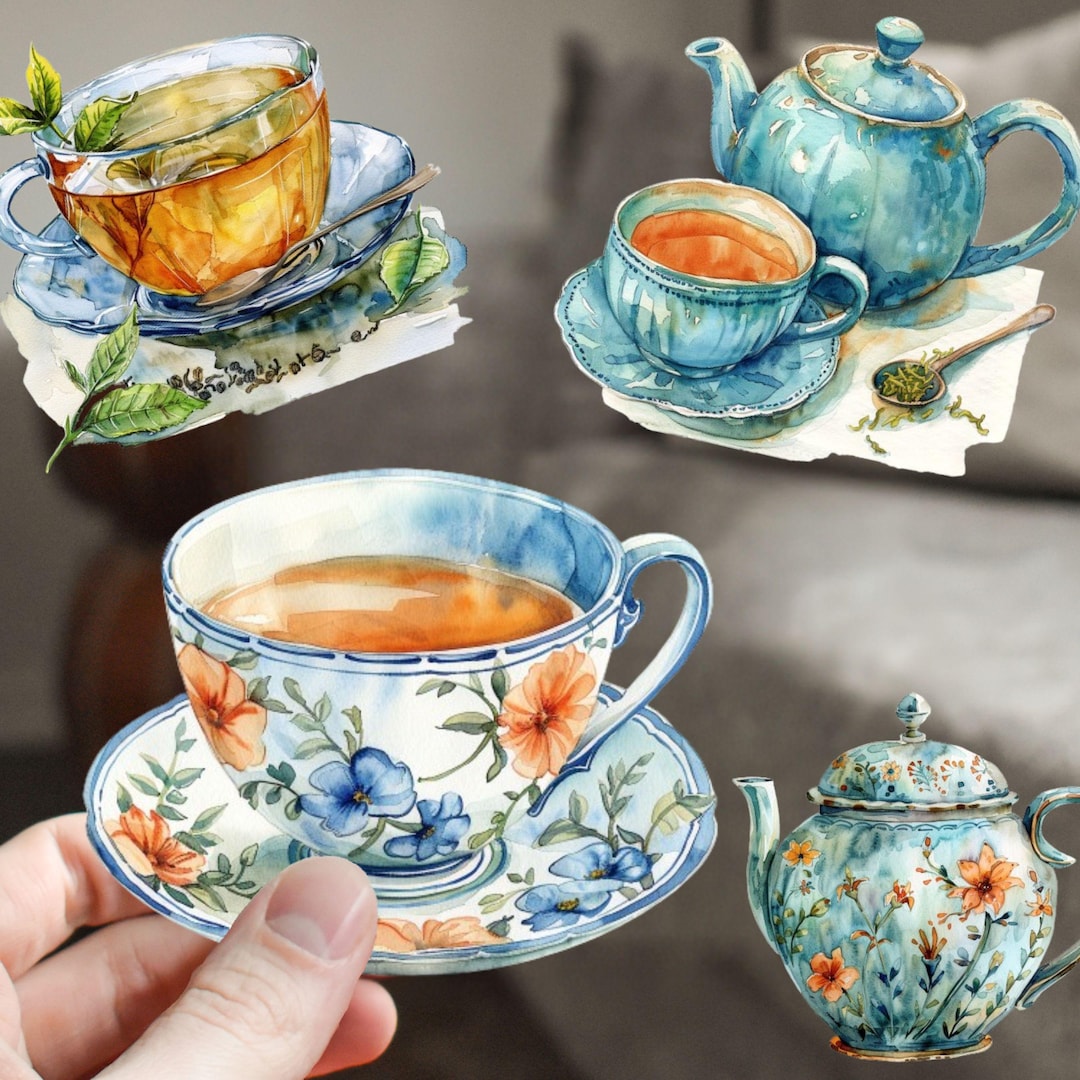 Watercolor Tea Stickers, Choose Your Favorite: Floral Teacup, Elegant ...