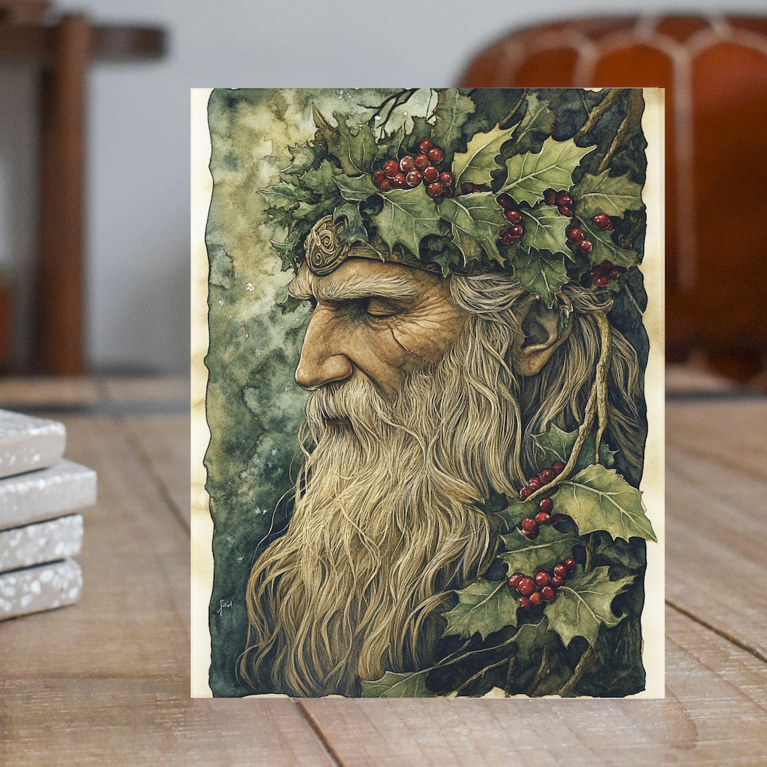 Pagan Yule Holly King Watercolor Art Print Winter Solstice Decor, Yule ...