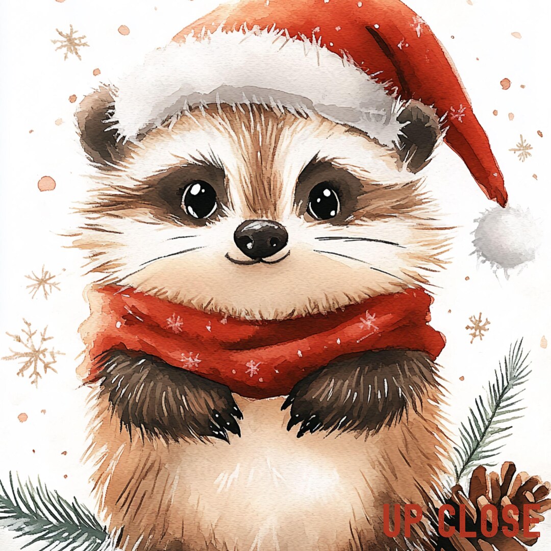 Watercolor Christmas Badger Art Print, Festive Holiday Decor, Adorable ...