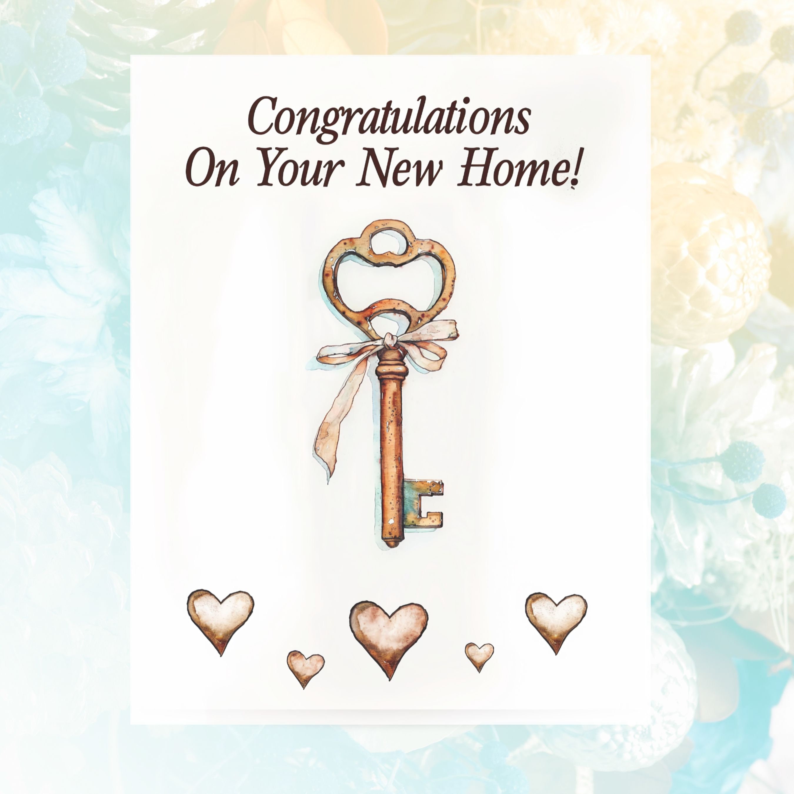 New Home Celebration, Watercolor Key Art, Congratulations Greeting Card ...