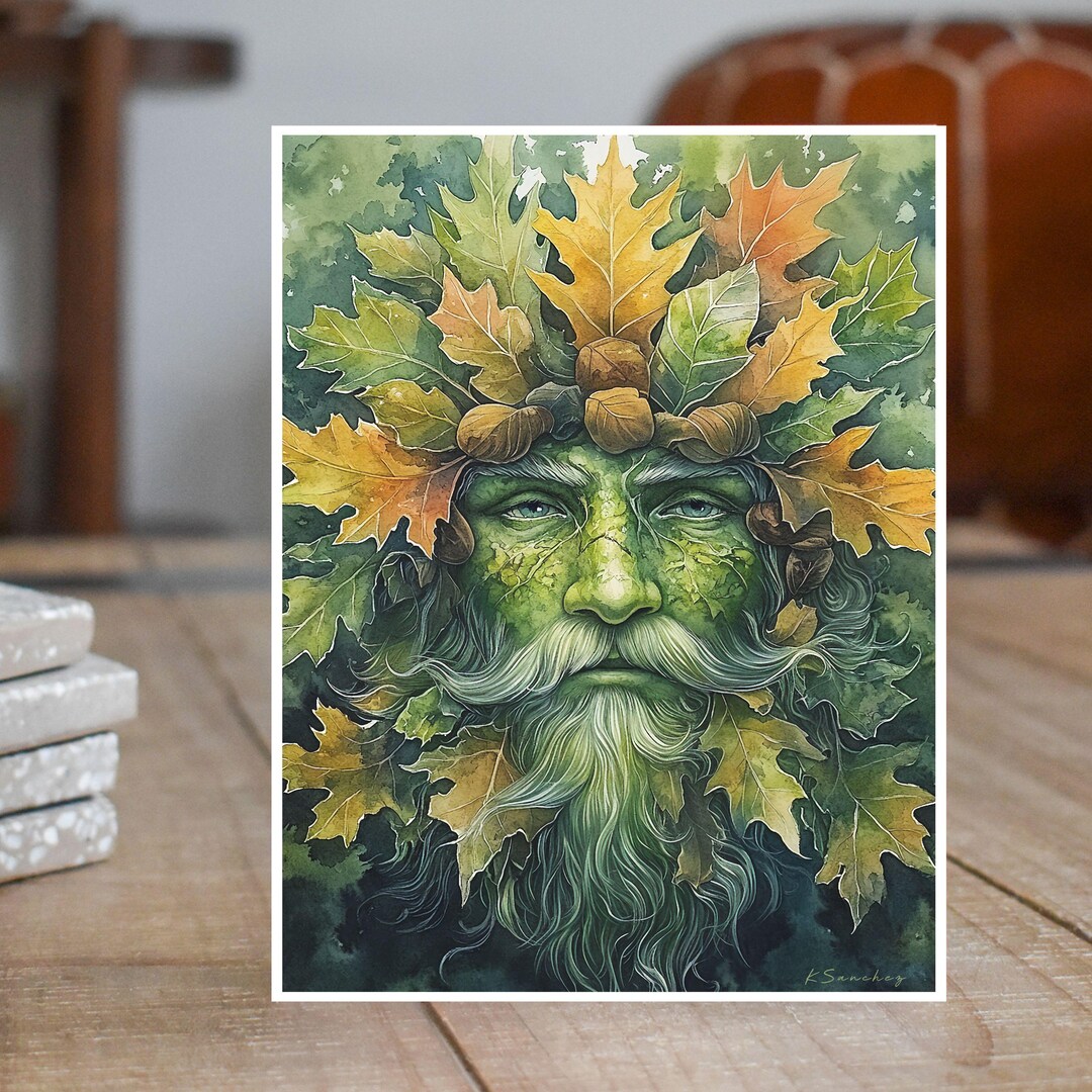 The Green Man, Ancient Nature Spirit, Sacred Folklore Art Watercolor ...