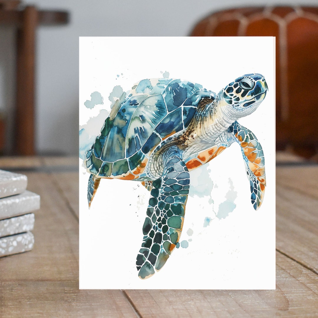 Sea Turtle Greeting Card - Ocean Themed, Note Cards, Thank You Cards ...