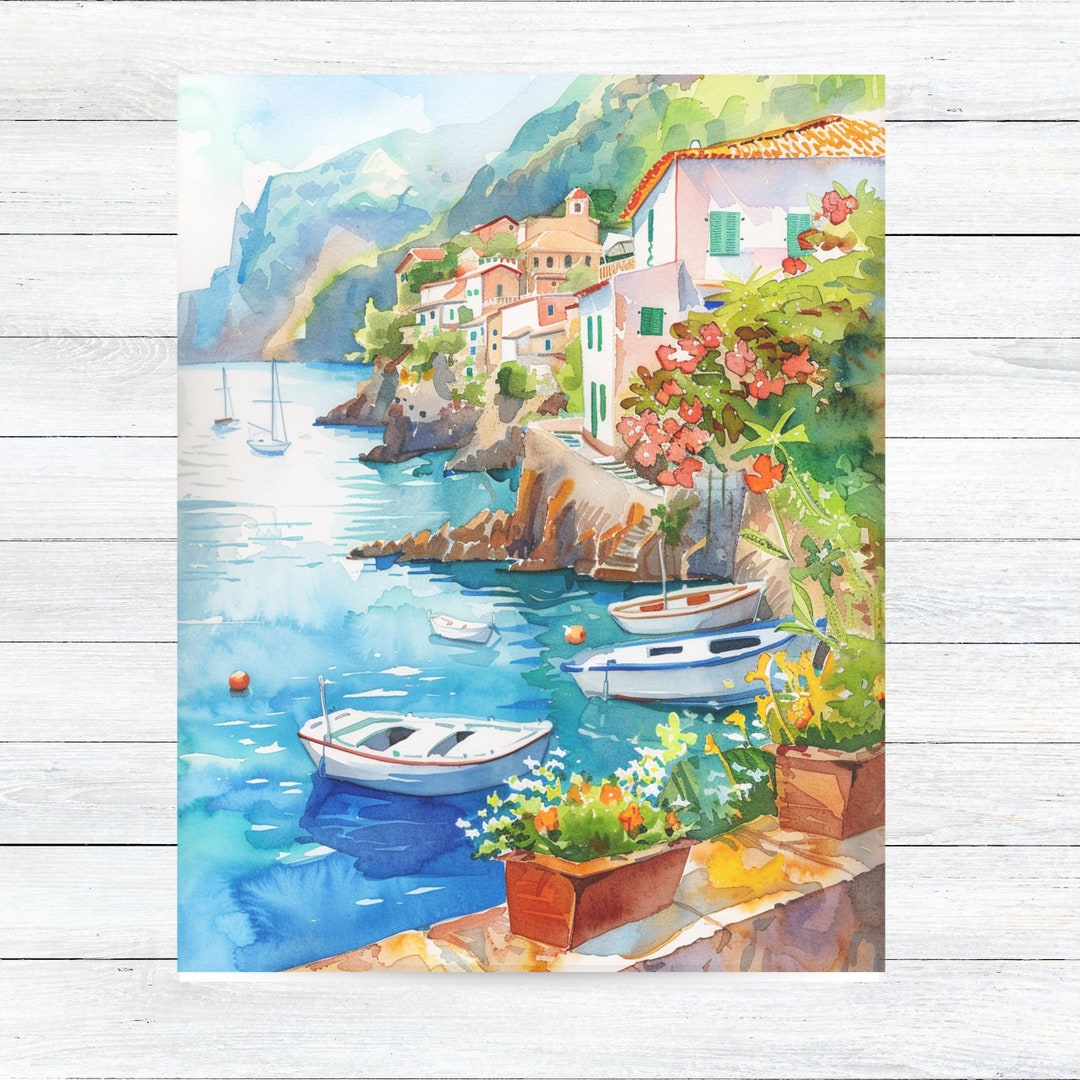 Mediterranean Seaside Greeting Card, Coastal Getaway Vacation, Note ...