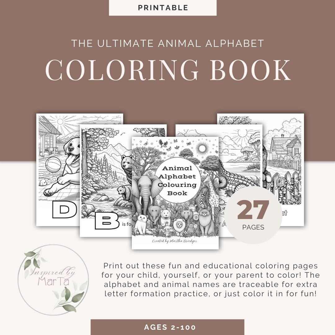 Printable- the Ultimate Animal Alphabet Coloring Book - Etsy