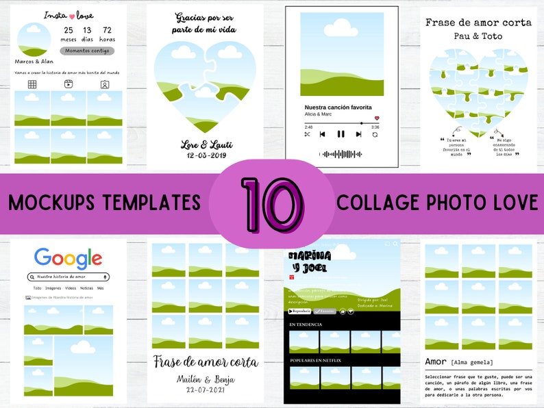 10 MOCKUPS Plantillas Templates Collage Photo Foto Love Amor CANVA ...