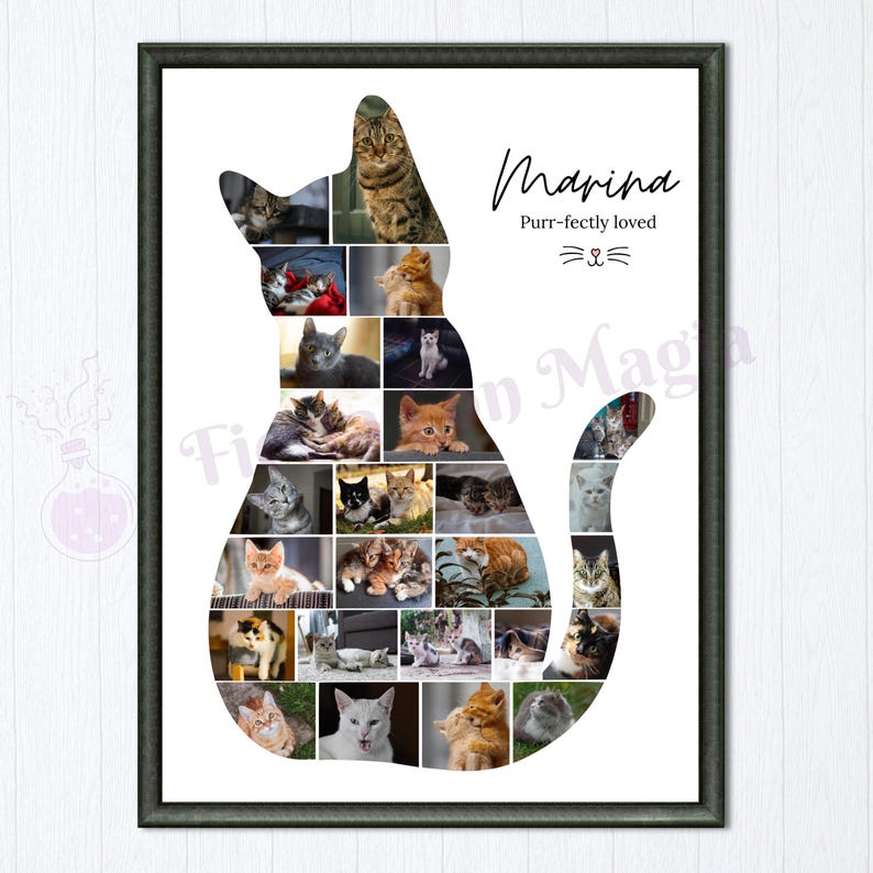 Custom Cat Photo Collage Canva Template, Editable Cat Picture Collage ...