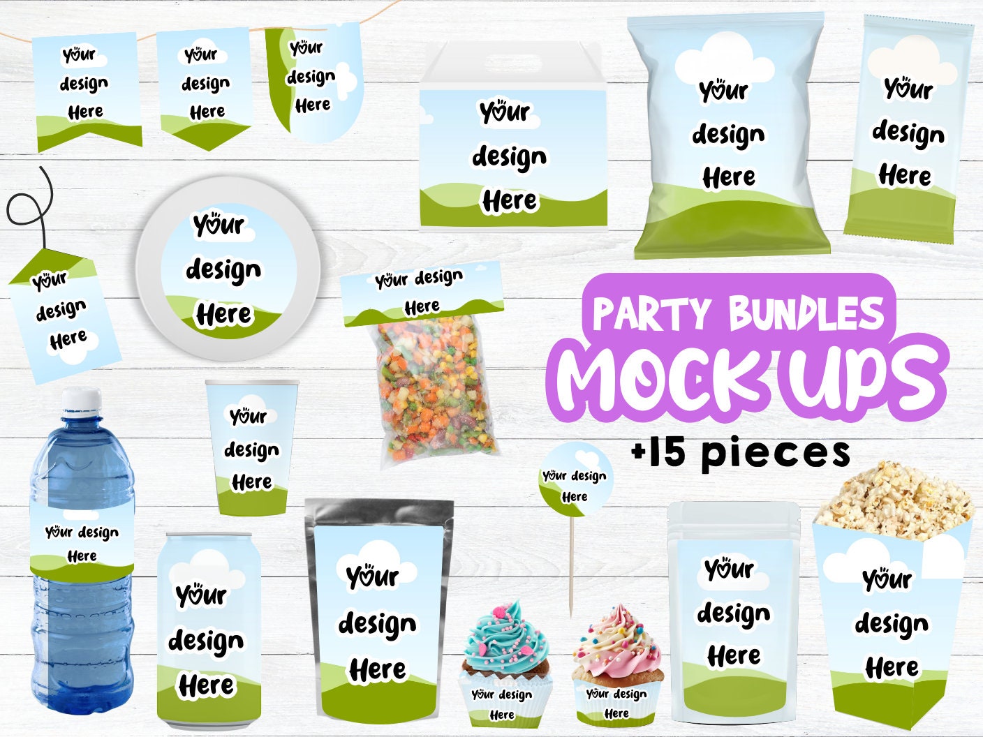 Party Bundle 15 Mockups for CANVA Templates Pennant Templates Cupcakes ...