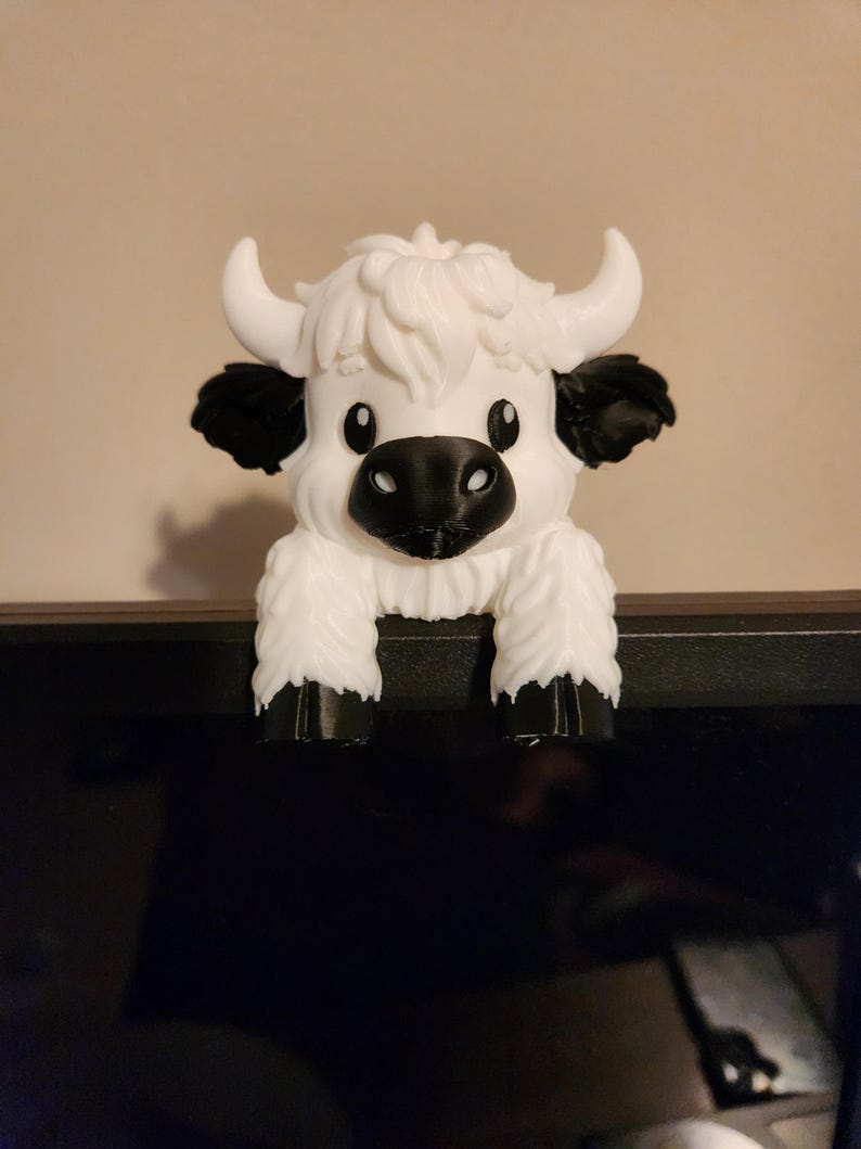 Special Edition Black & White Highland Cow Monitor Buddy – Cute Desk ...