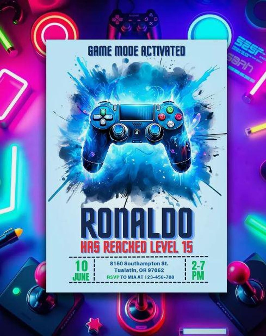 EDITABLE Play Game, Gamer Controller Party Invitation Template, Video ...