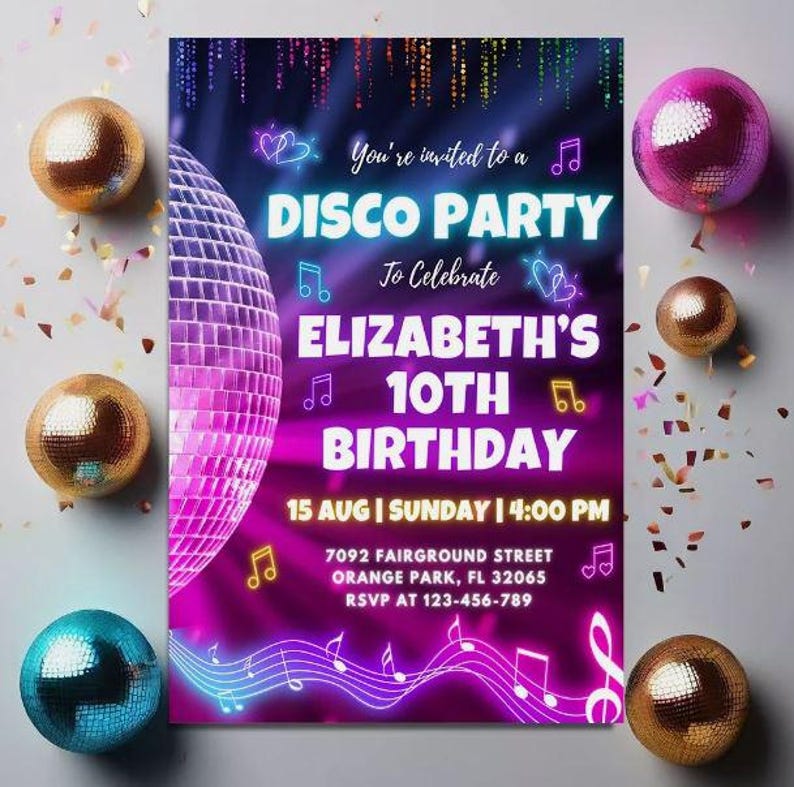 EDITABLE Disco Night Party Invitation Template, Boys, Girls Party ...