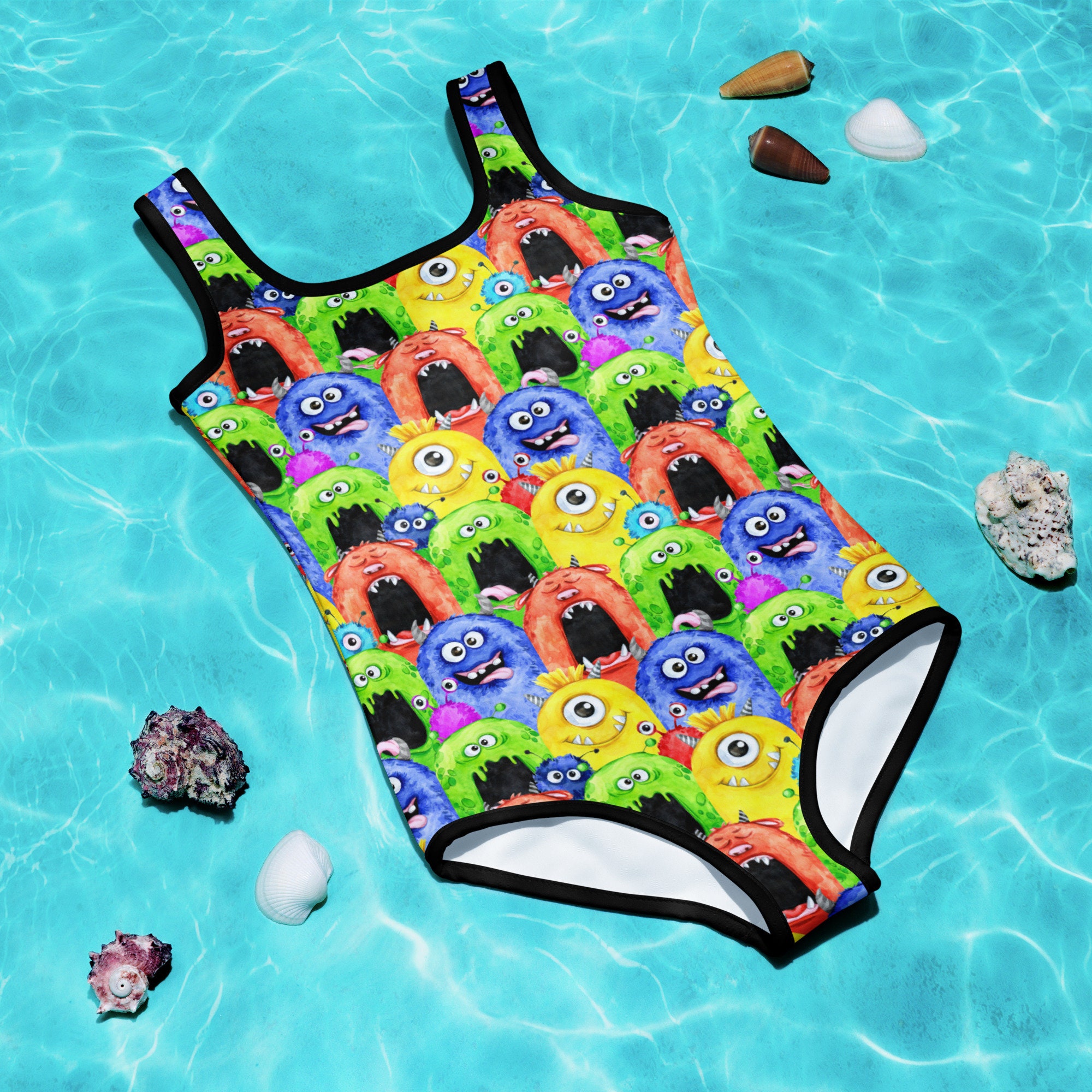 Monster Pattern Bathing Suit, Birthday Swimsuit, Toddler Swimsuit, One ...
