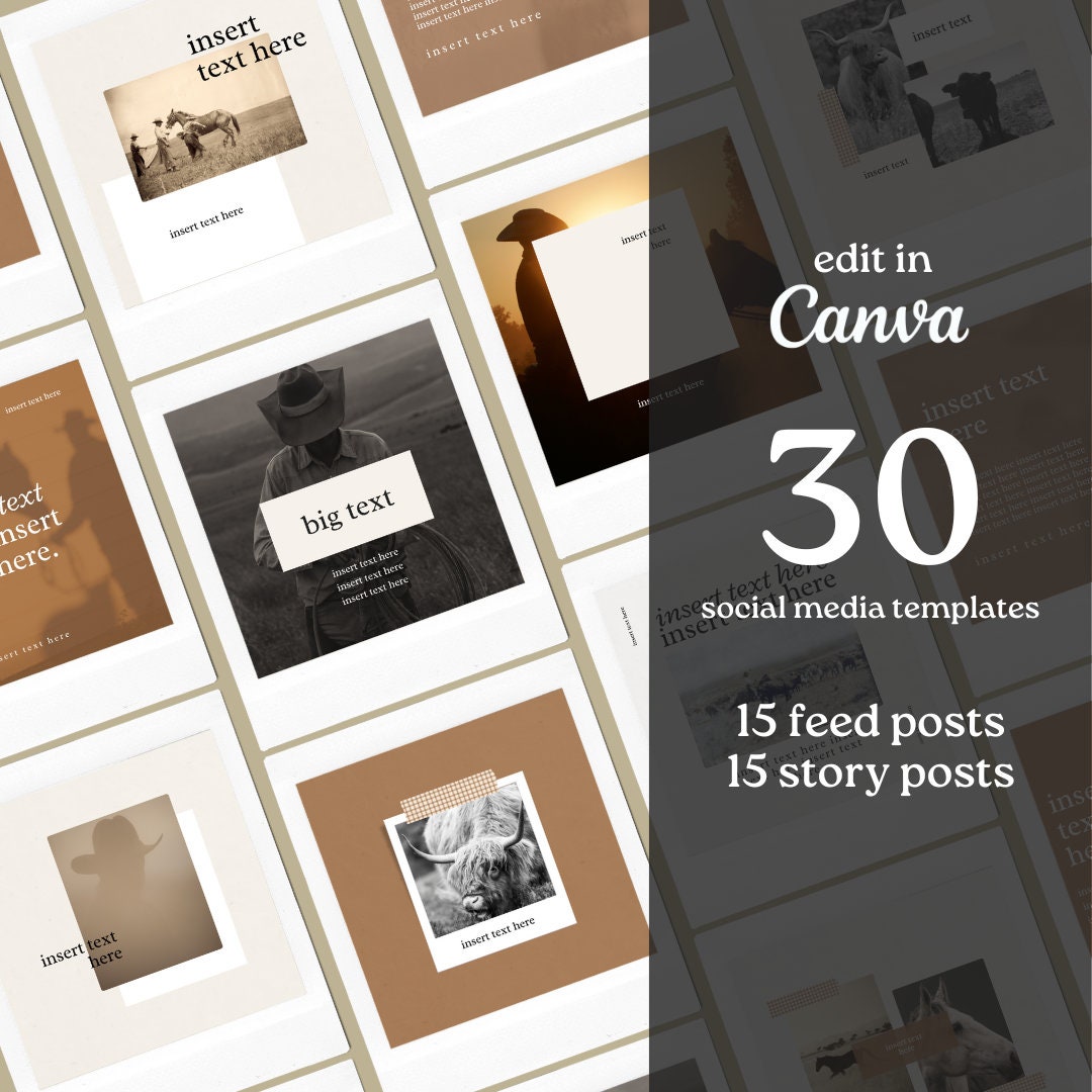 Modern Cowboy Western Social Media Templates - Etsy