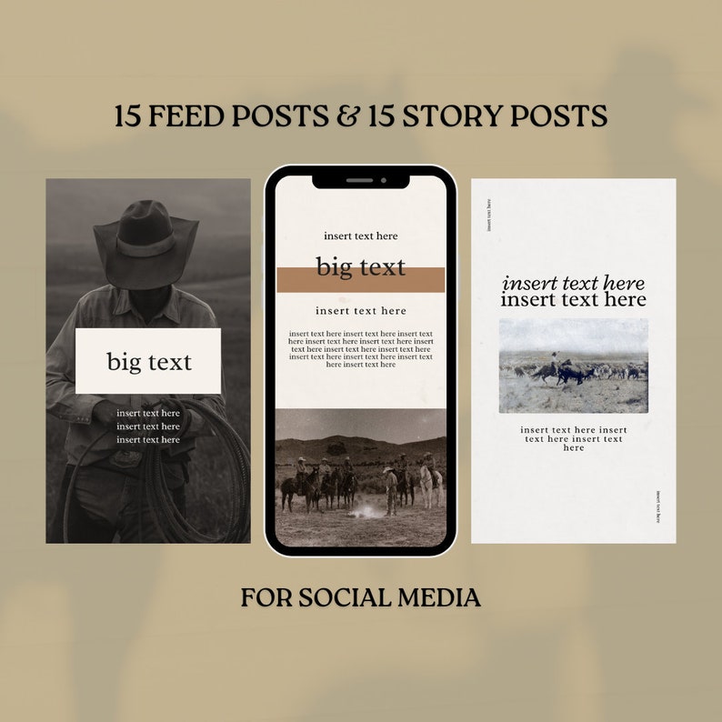 Modern Cowboy Western Social Media Templates - Etsy