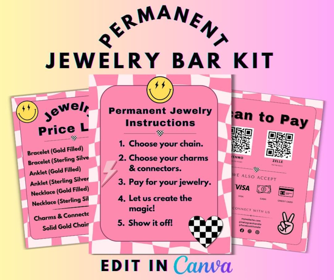 DIY Permanent Jewelry Business Bundle Kit, Check Print Editable ...