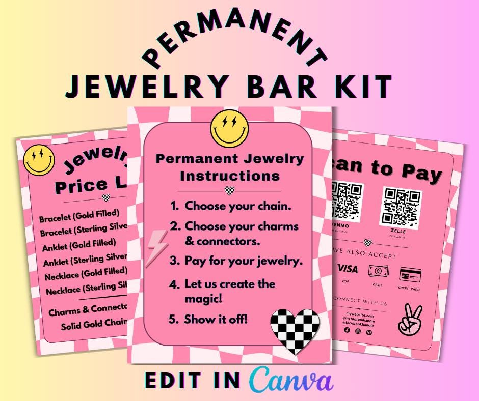 DIY Permanent Jewelry Business Bundle Kit, Check Print Editable ...