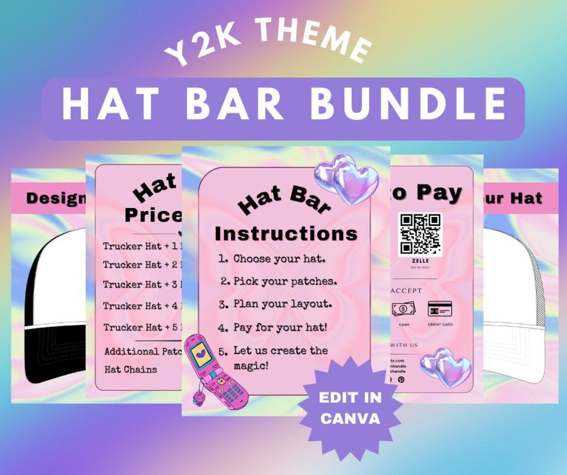Y2K 2000s Hat Bar Digital Download Kit Flyer Template - Colorful Retro ...